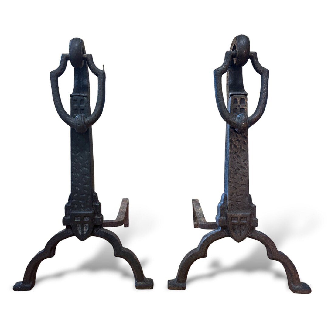 Antique Cast Iron Arts and Crafts Style Andirons, Early 20th Century - Etsy