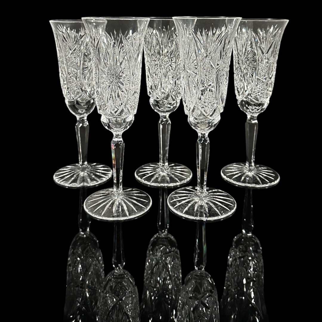 Set of 5 Edgar by Kobani, 7" Crystal Champagne Flutes, Ca. 1980 - Etsy
