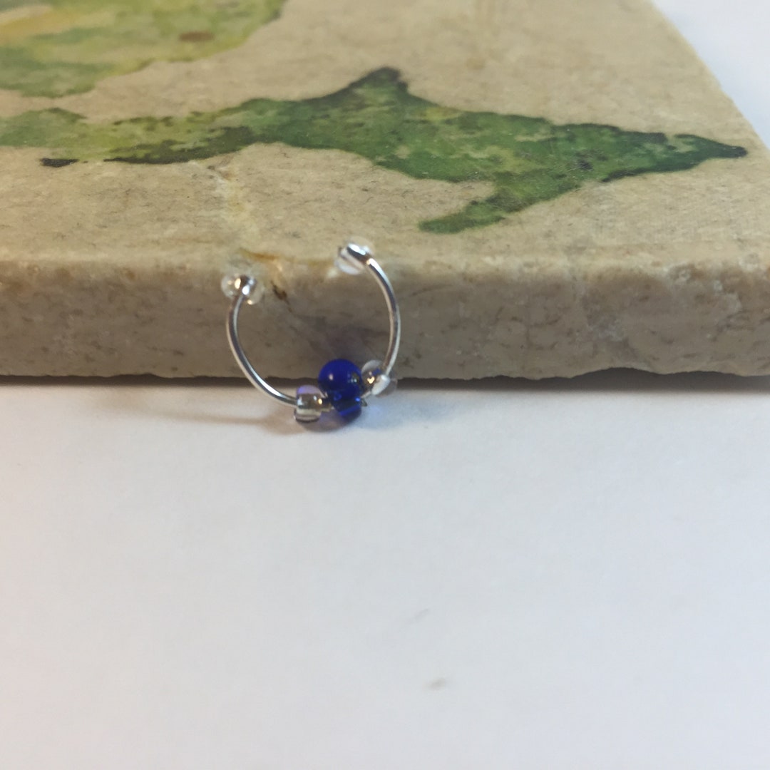 Fake Septum Ring - Silver and Blue Septum Ring - Silver Septum Ring ...