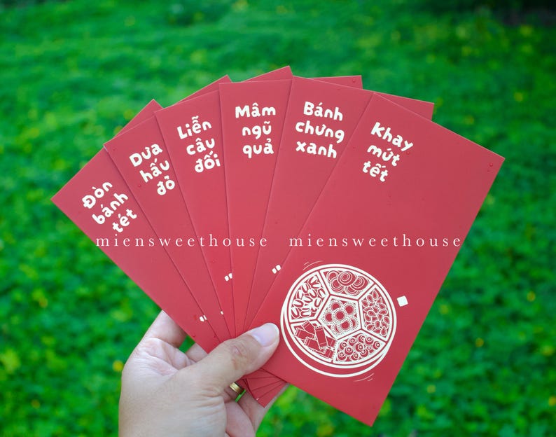 Set of 48 Red Lucky Money Envelopes – 6 Vietnamese Tet Designs – Red ...