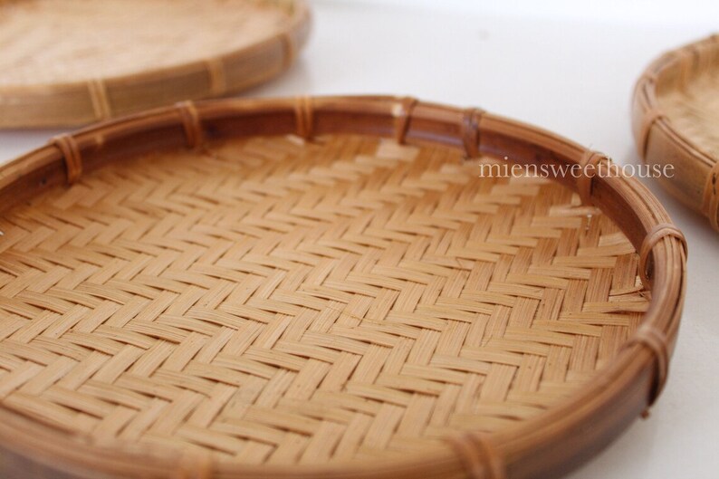Handwoven Bamboo Flat Baskets - Set of 3 - Smoky Home Decor - Etsy