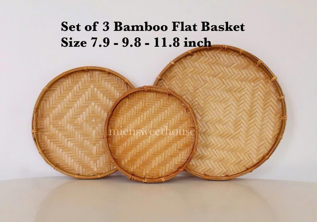 Handwoven Bamboo Flat Baskets - Set of 3 - Smoky Home Decor - Etsy