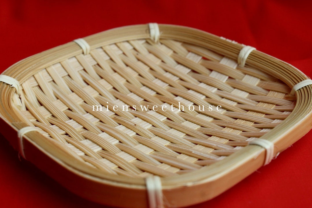 Square Bamboo Flat Baskets, Handwoven Bamboo Basket, Summer Decor ...
