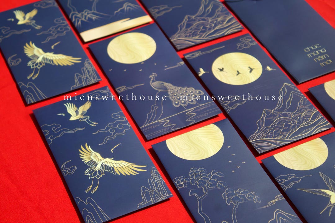 Set of 48 Vietnamese Lunar New Year Envelopes – Elegant Moon & Crane ...