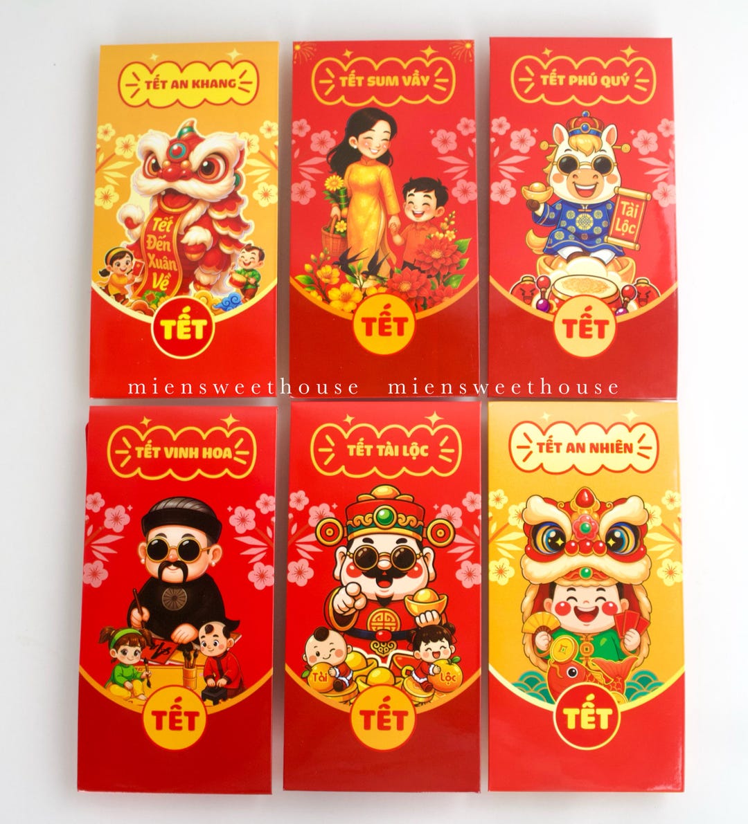 Set of 6 Tet Red Envelopes 3D, Vietnamese Lucky Money Envelopes, Lunar ...