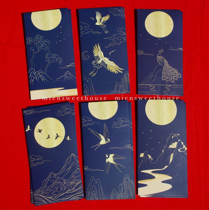Set of 48 Vietnamese Lunar New Year Envelopes – Elegant Moon & Crane ...