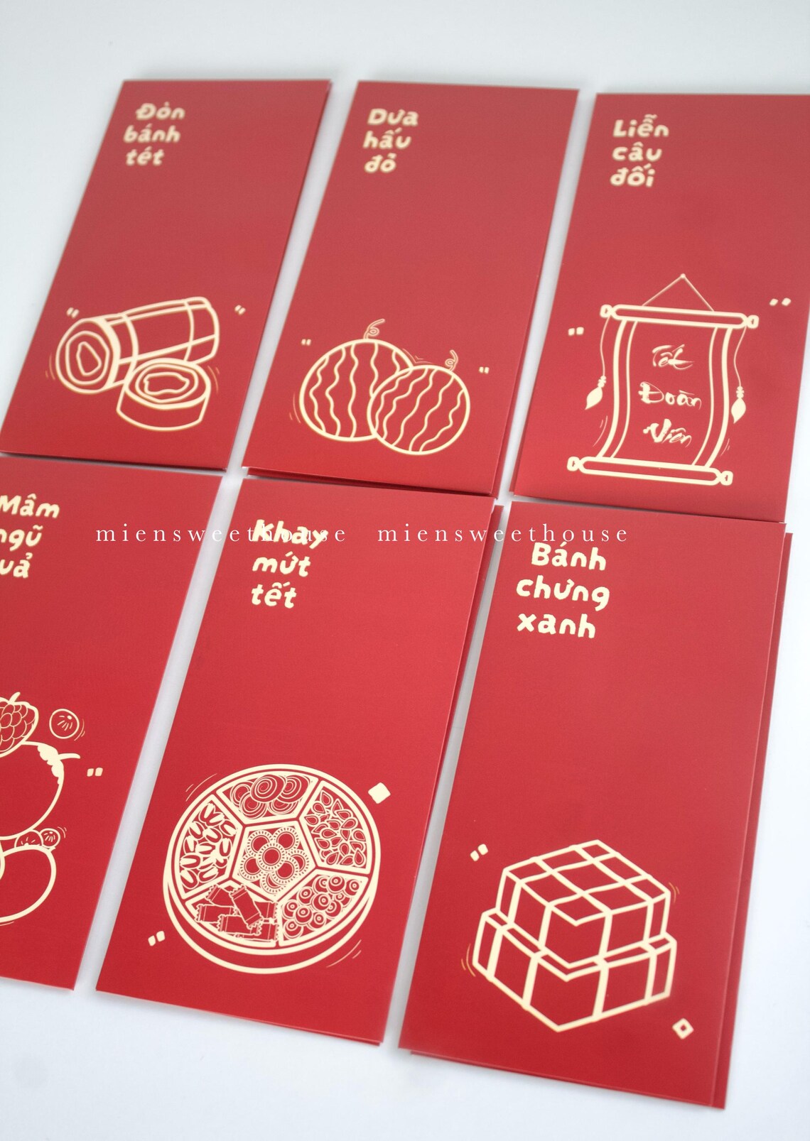 Set of 48 Red Lucky Money Envelopes – 6 Vietnamese Tet Designs – Red ...