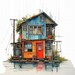 Tiny House Watercolor, Line Drawing Clipart, Aesthetic Digital Art ...