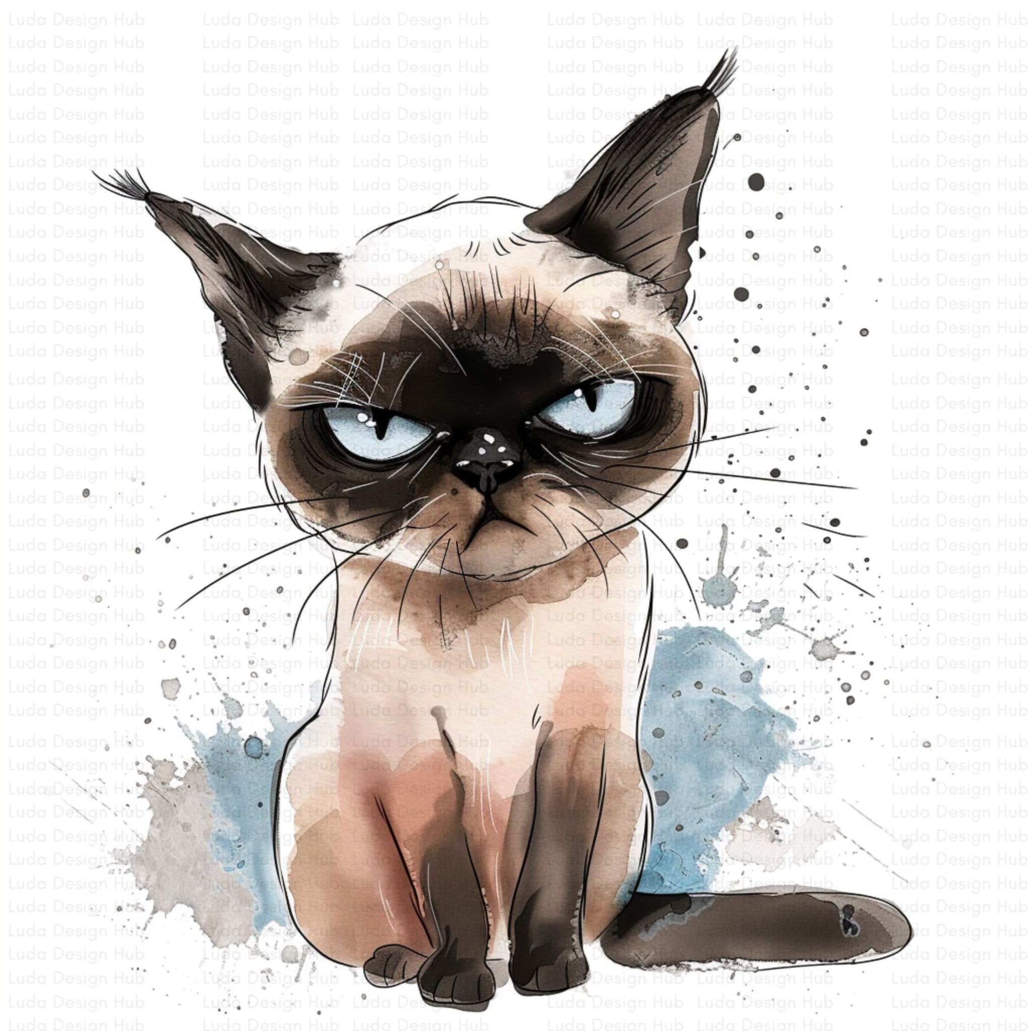 14 Grumpy Siamese Cat Clipart, Cat Clipart, Digital Download, Instant Download, Scrapbooking ...