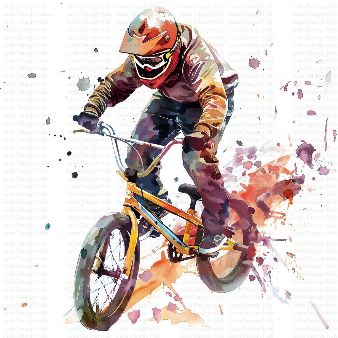 Dynamic BMX Bike Rider Watercolor Clipart – Perfect for Sports Graphics ...