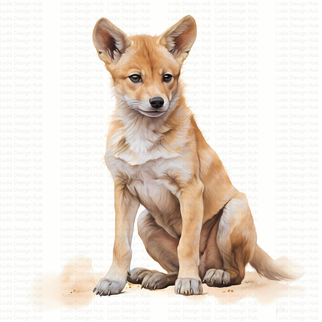 Niedliches Aquarell Baby Dingo Pup Kunstwerk: 10 Aquarell Cliparts ...