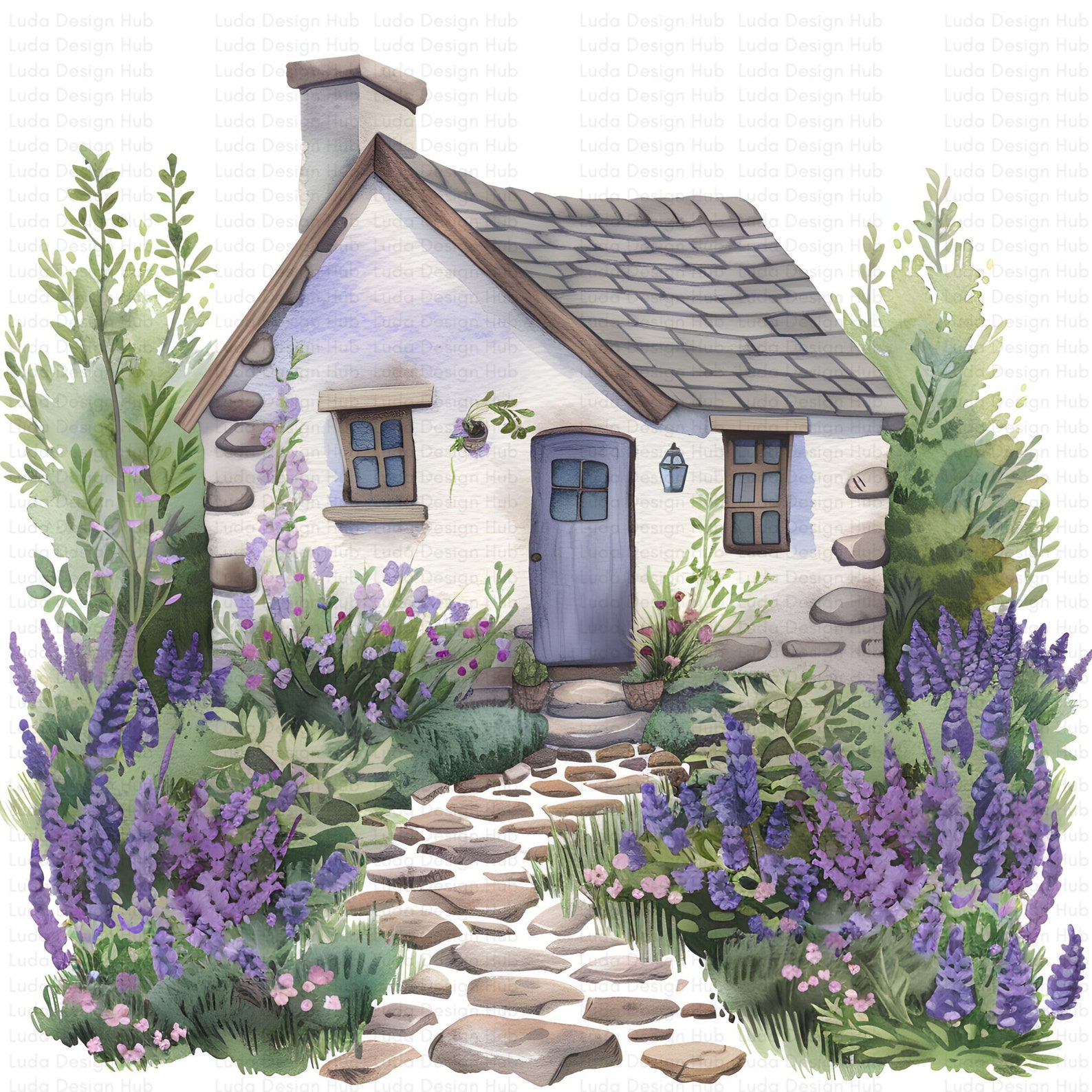 Lavender Cottage Clipart: Garden Cottage Illustration (12 Pngs) - Etsy