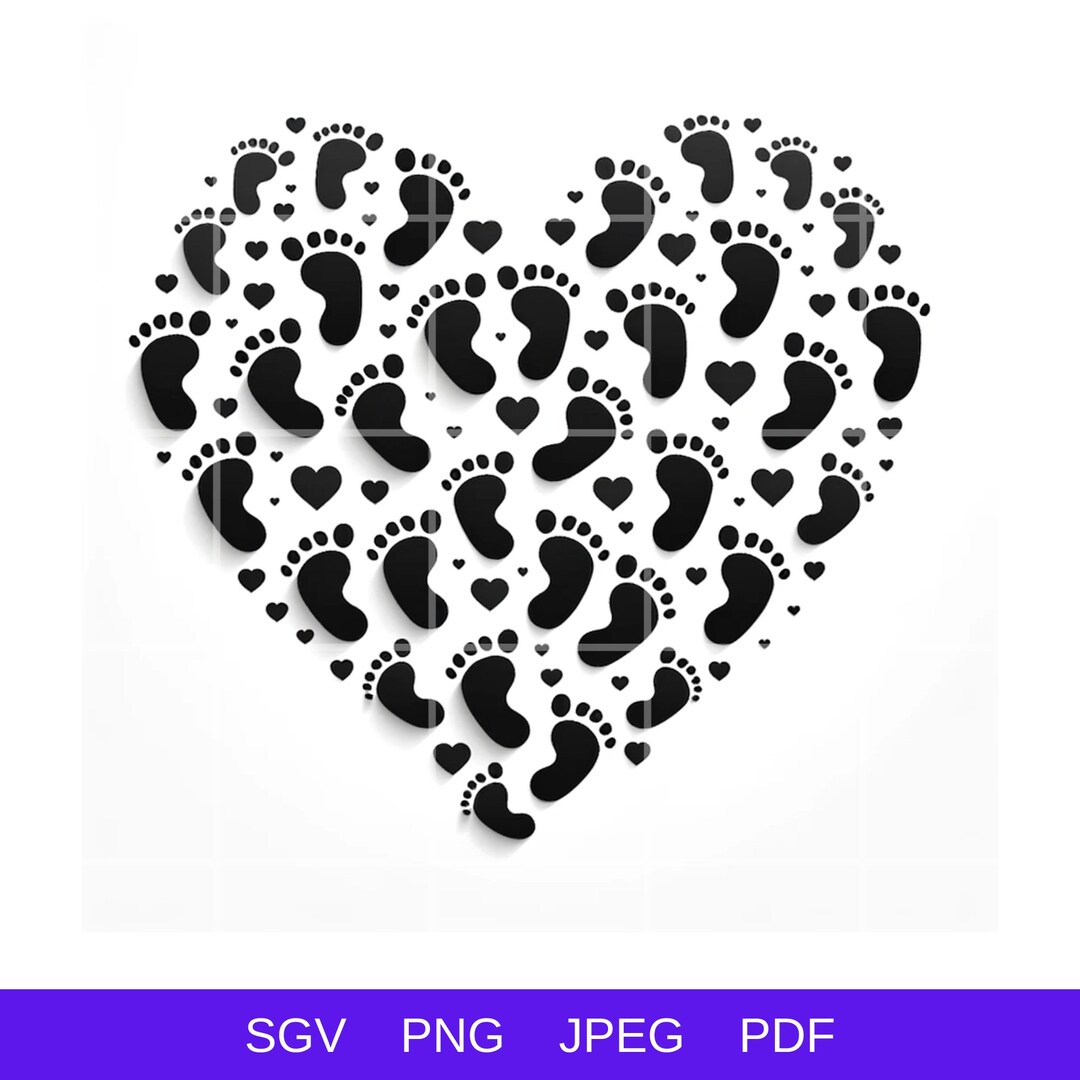 Baby Footprints Heart SVG | Nursery Decor | Newborn Keepsake | Digital ...