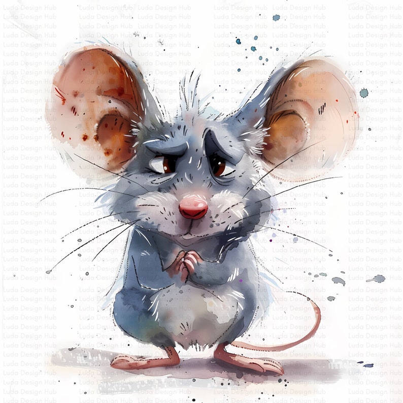 12 Grumpy Mice Clipart, Cute Fluffy Mice, Digital Clipart, Watercolor ...