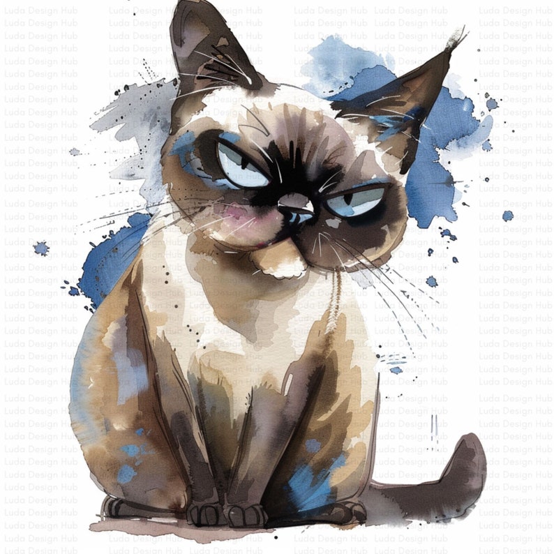 14 Grumpy Siamese Cat Clipart, Cat Clipart, Digital Download, Instant ...