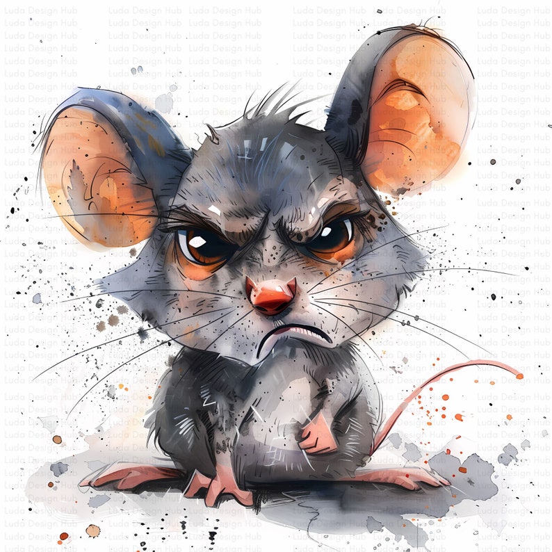 12 Grumpy Mice Clipart, Cute Fluffy Mice, Digital Clipart, Watercolor ...