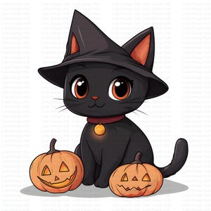 Cute Kawaii Halloween Cat Clipart for Commercial Use -adorable Cat ...
