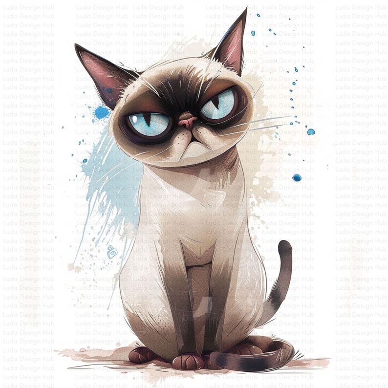 14 Grumpy Siamese Cat Clipart, Cat Clipart, Digital Download, Instant ...