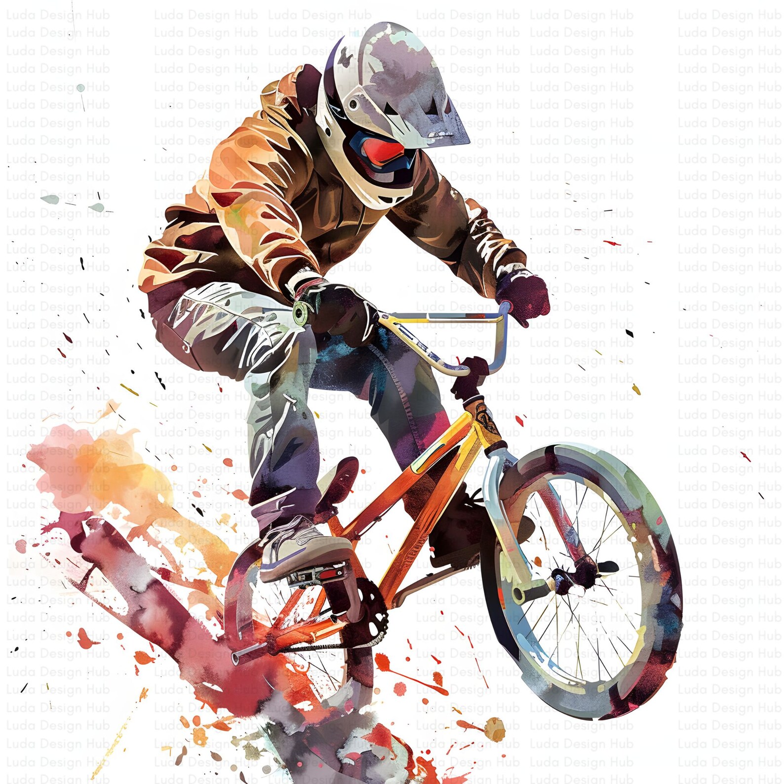 Dynamic BMX Bike Rider Watercolor Clipart – Perfect for Sports Graphics ...
