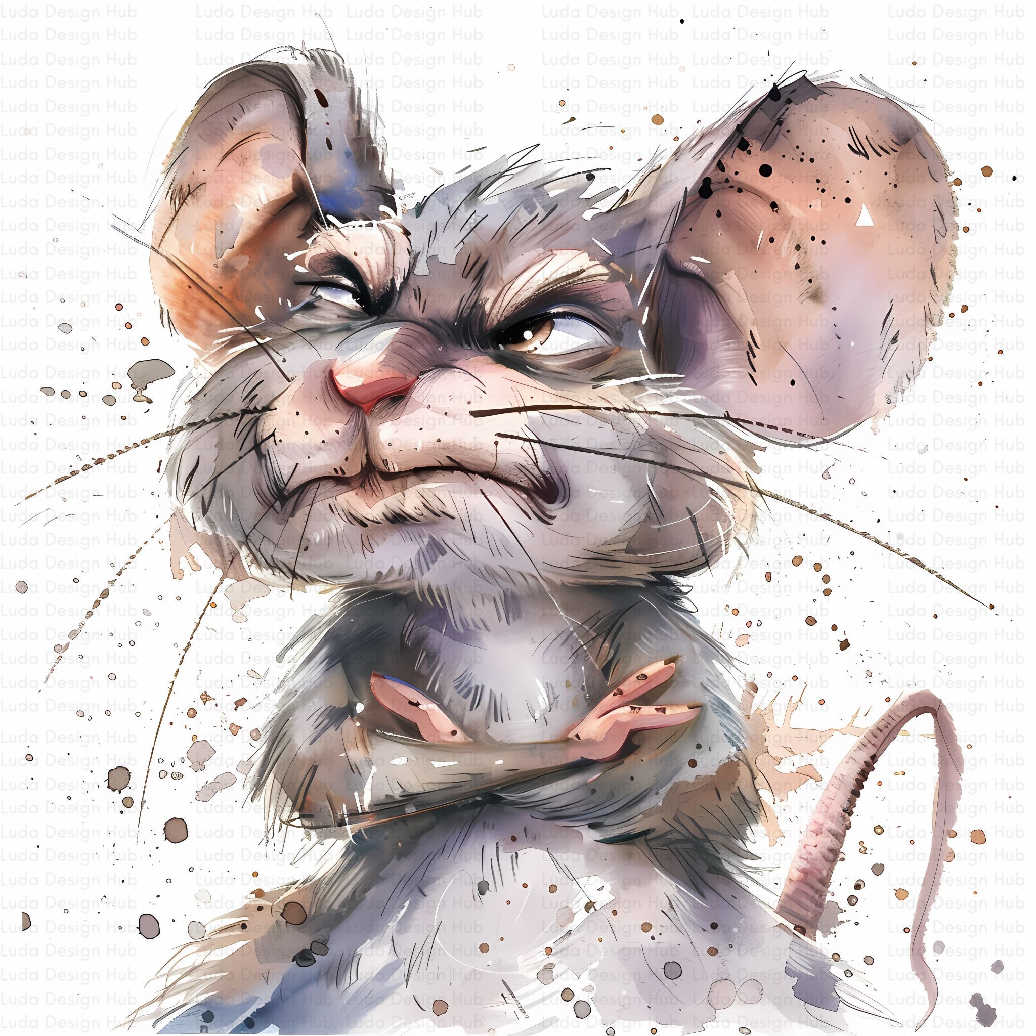 12 Grumpy Mice Clipart, Cute Fluffy Mice, Digital Clipart, Watercolor ...
