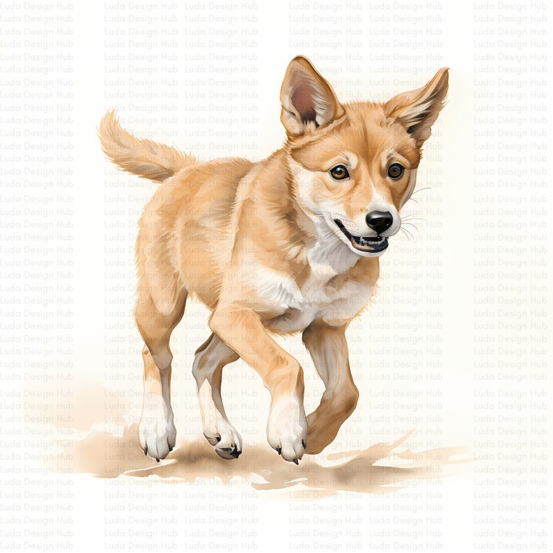 Cute Watercolor Baby Dingo Pup Artwork: 10 Watercolor Cliparts ...