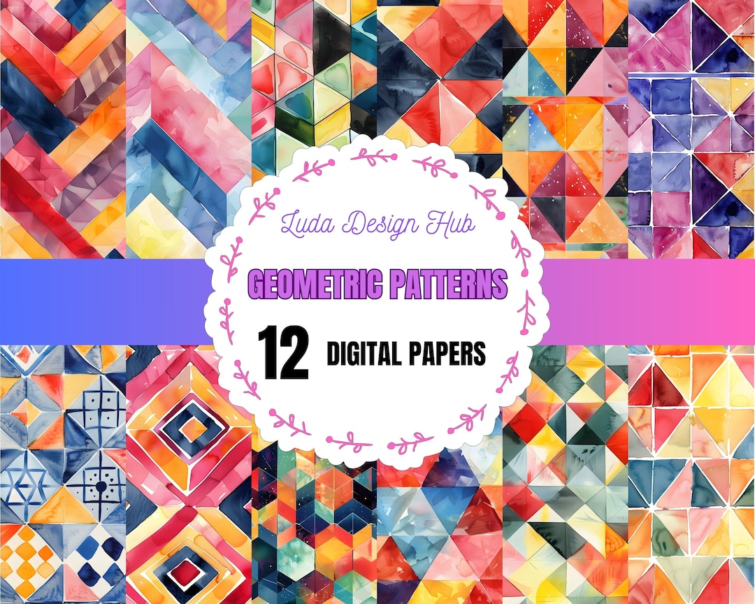 Geometric Watercolor Patterns Commercial Use Printable Paper for ...