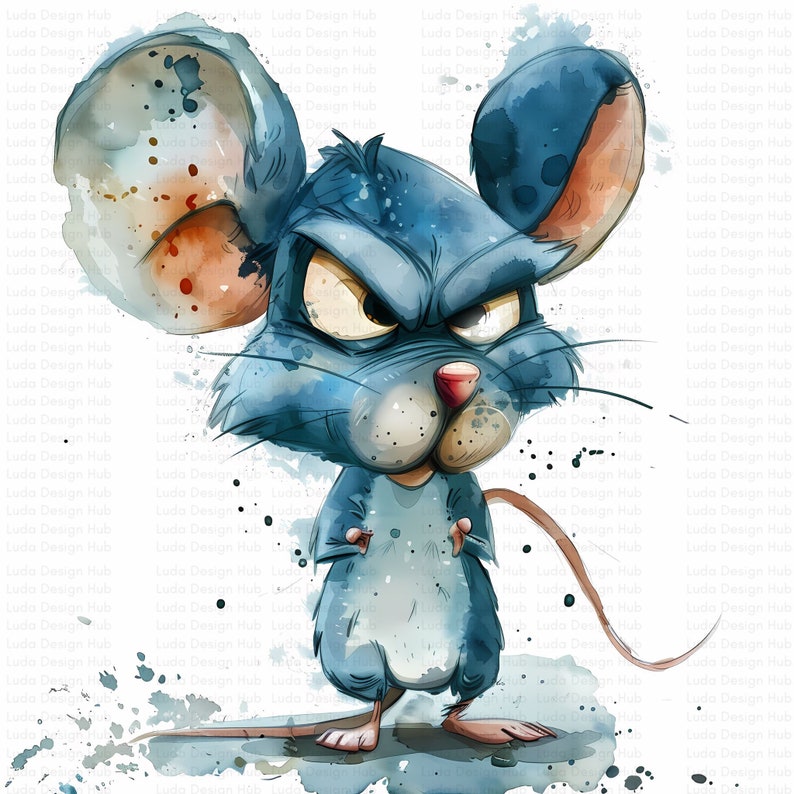 12 Grumpy Mice Clipart, Cute Fluffy Mice, Digital Clipart, Watercolor ...