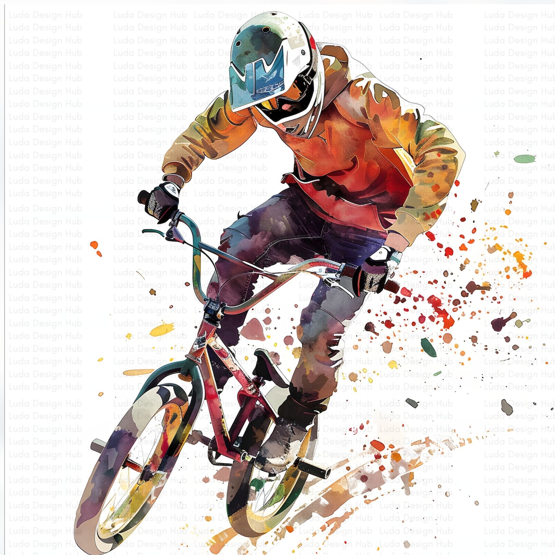 Dynamic BMX Bike Rider Watercolor Clipart Perfect for Sports Graphics ...