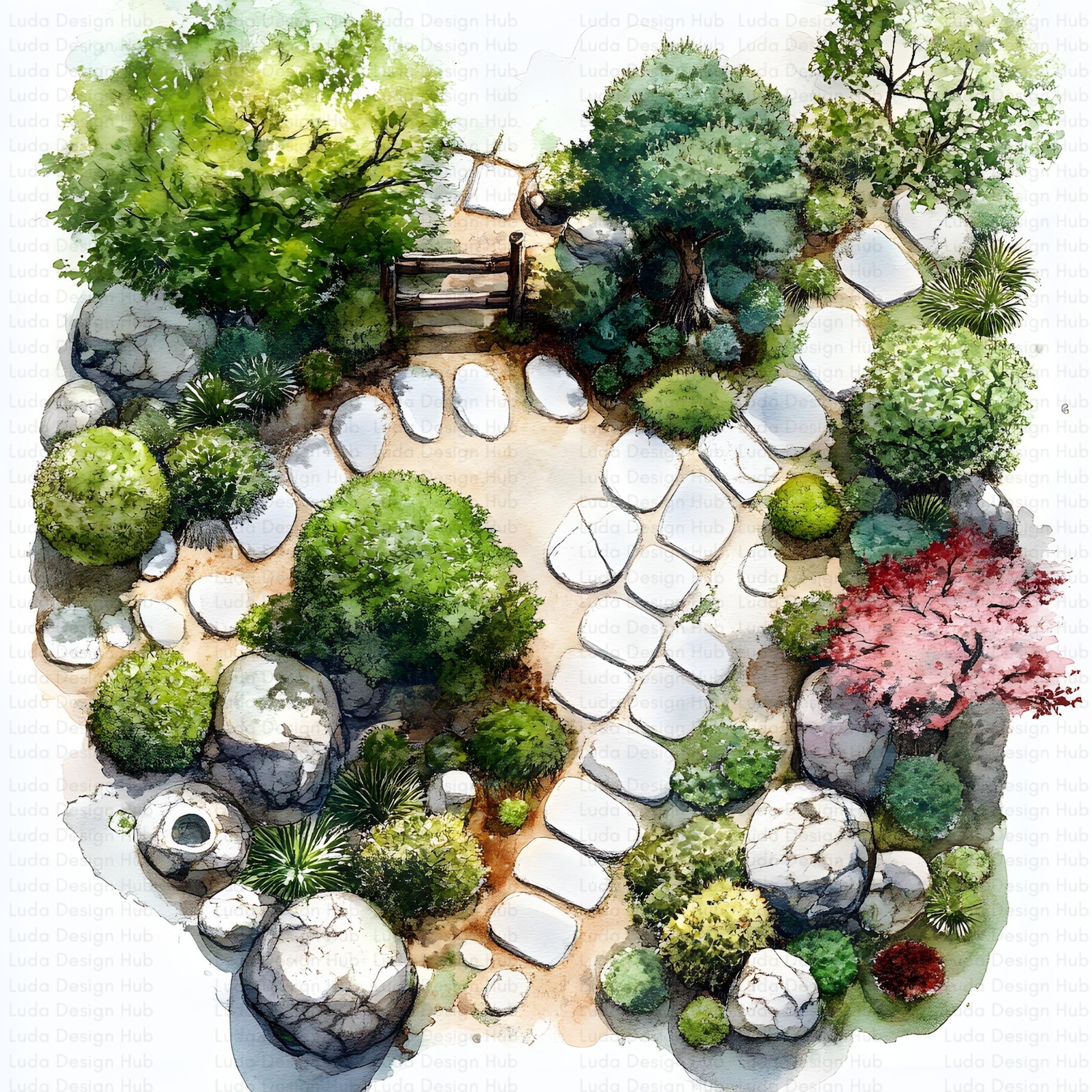 Zen Garden Aerial View PNG Images: Japanese Garden Art (digital ...