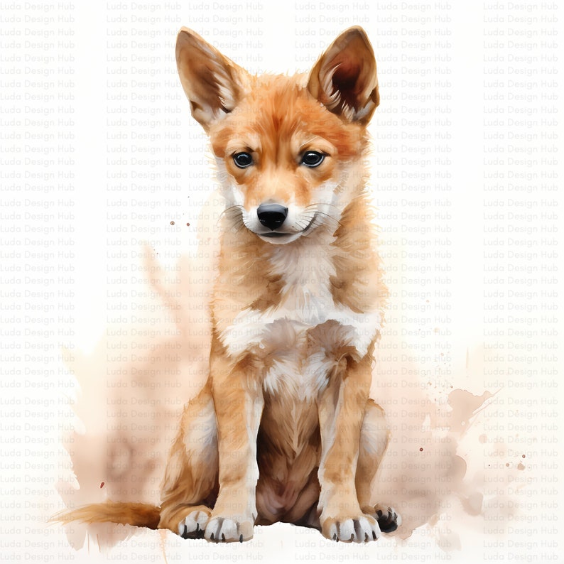 Cute Watercolor Baby Dingo Pup Artwork: 10 Watercolor Cliparts ...