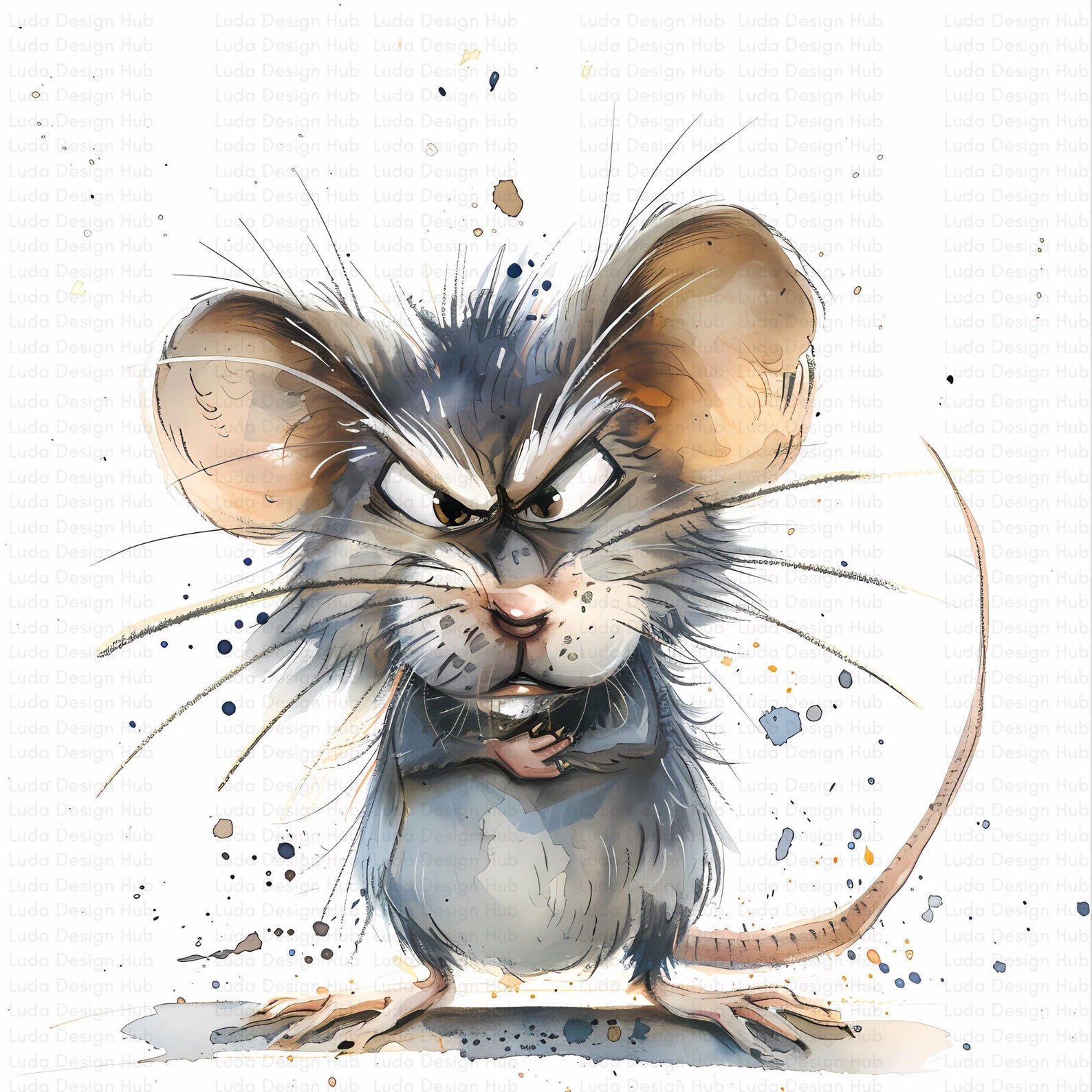 12 Grumpy Mice Clipart, Cute Fluffy Mice, Digital Clipart, Watercolor ...