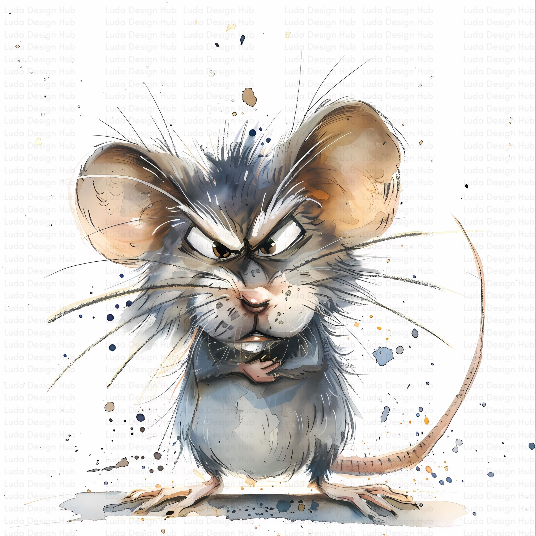 12 Grumpy Mice Clipart, Cute Fluffy Mice, Digital Clipart, Watercolor ...