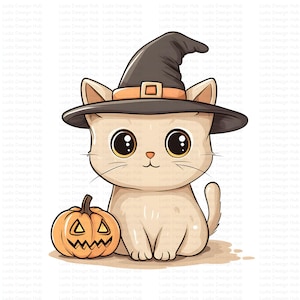 Cute Kawaii Halloween Cat Clipart for Commercial Use -adorable Cat ...