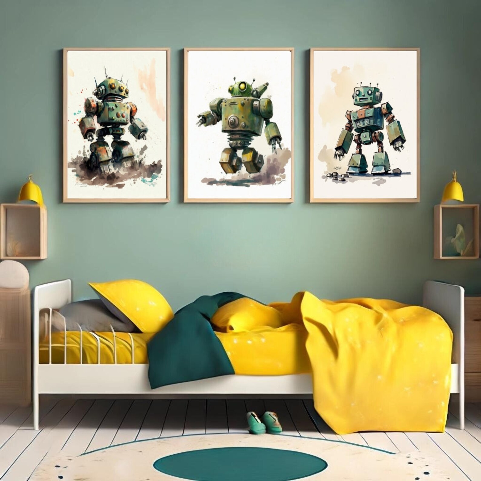Retro Atomic Age Toy Robot Watercolor Wall Art for Kids - Vintage 1950s ...