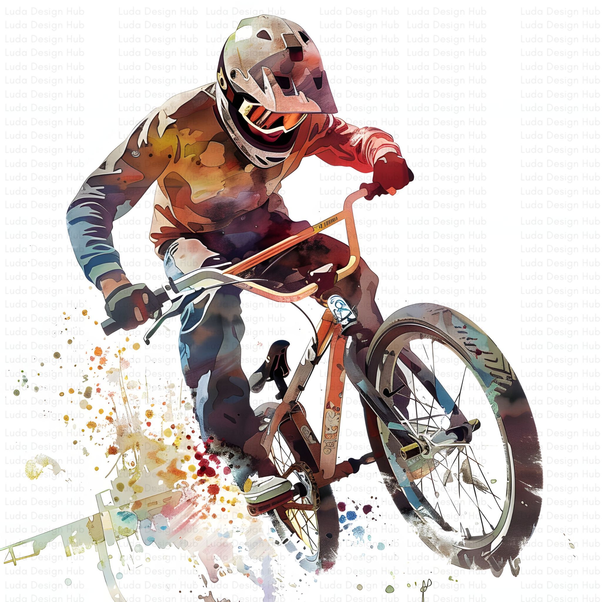Dynamic BMX Bike Rider Watercolor Clipart – Perfect for Sports Graphics ...