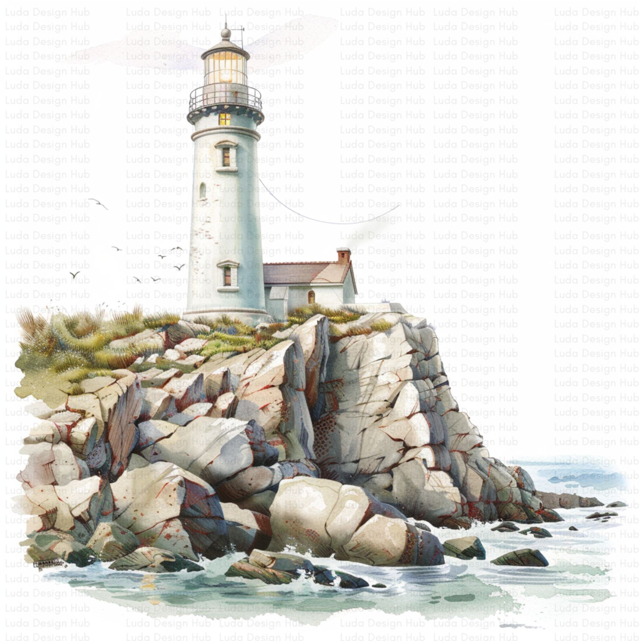 Old English Lighthouse Clipart for Commercial Use - Beautiful Nautical ...