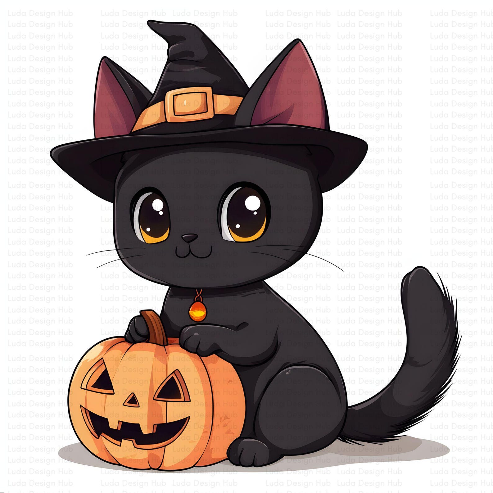 Cute Kawaii Halloween Cat Clipart for Commercial Use -adorable Cat Illustration for Crafts ...