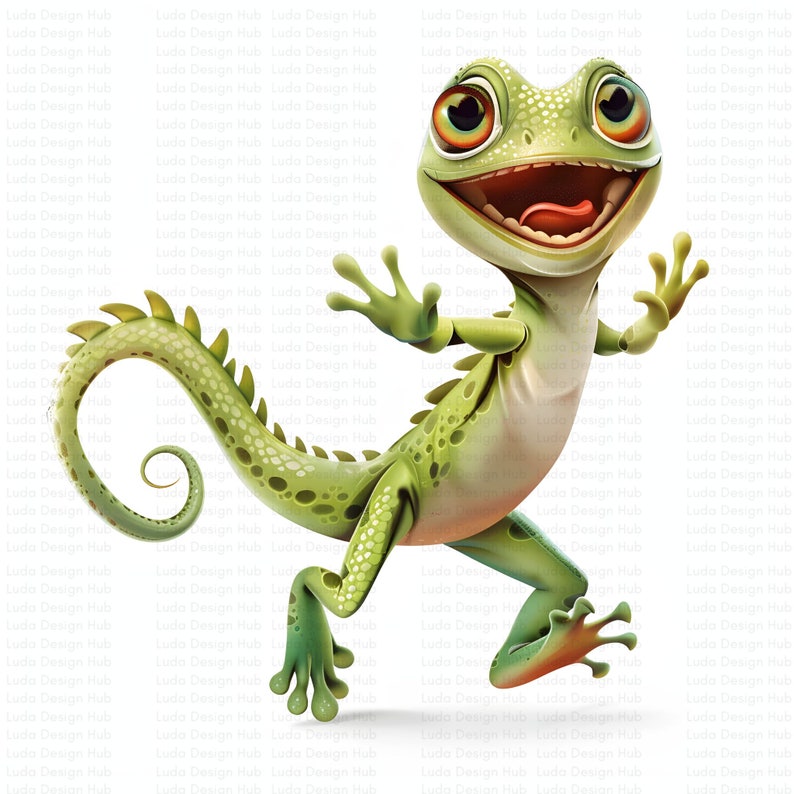 Cute Funny Green Lizard Clipart for Commercial Use - Lizard Images for ...