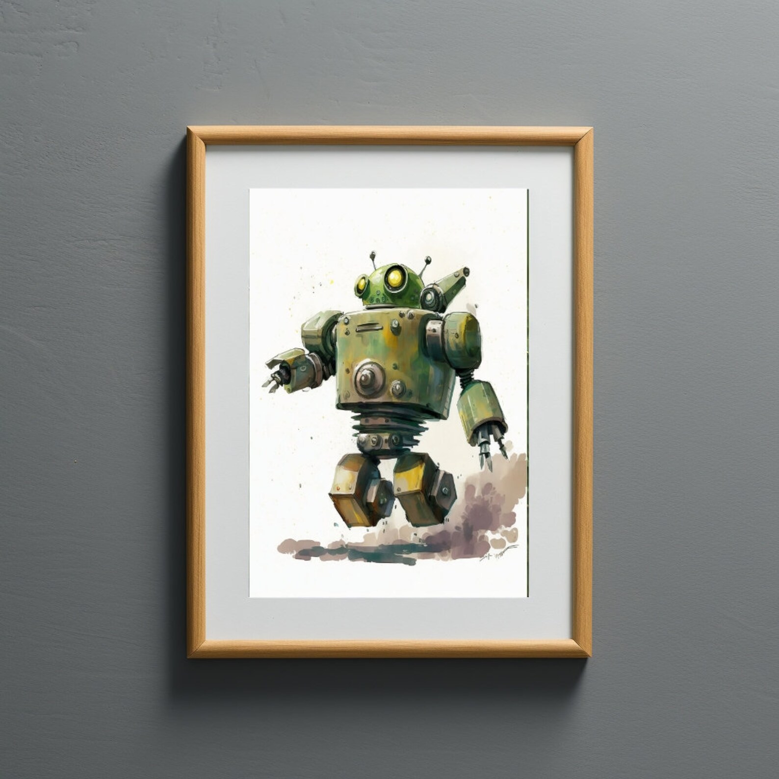 Retro Atomic Age Toy Robot Watercolor Wall Art for Kids - Vintage 1950s ...