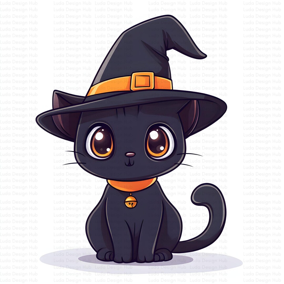Cute Kawaii Halloween Cat Clipart for Commercial Use -adorable Cat ...