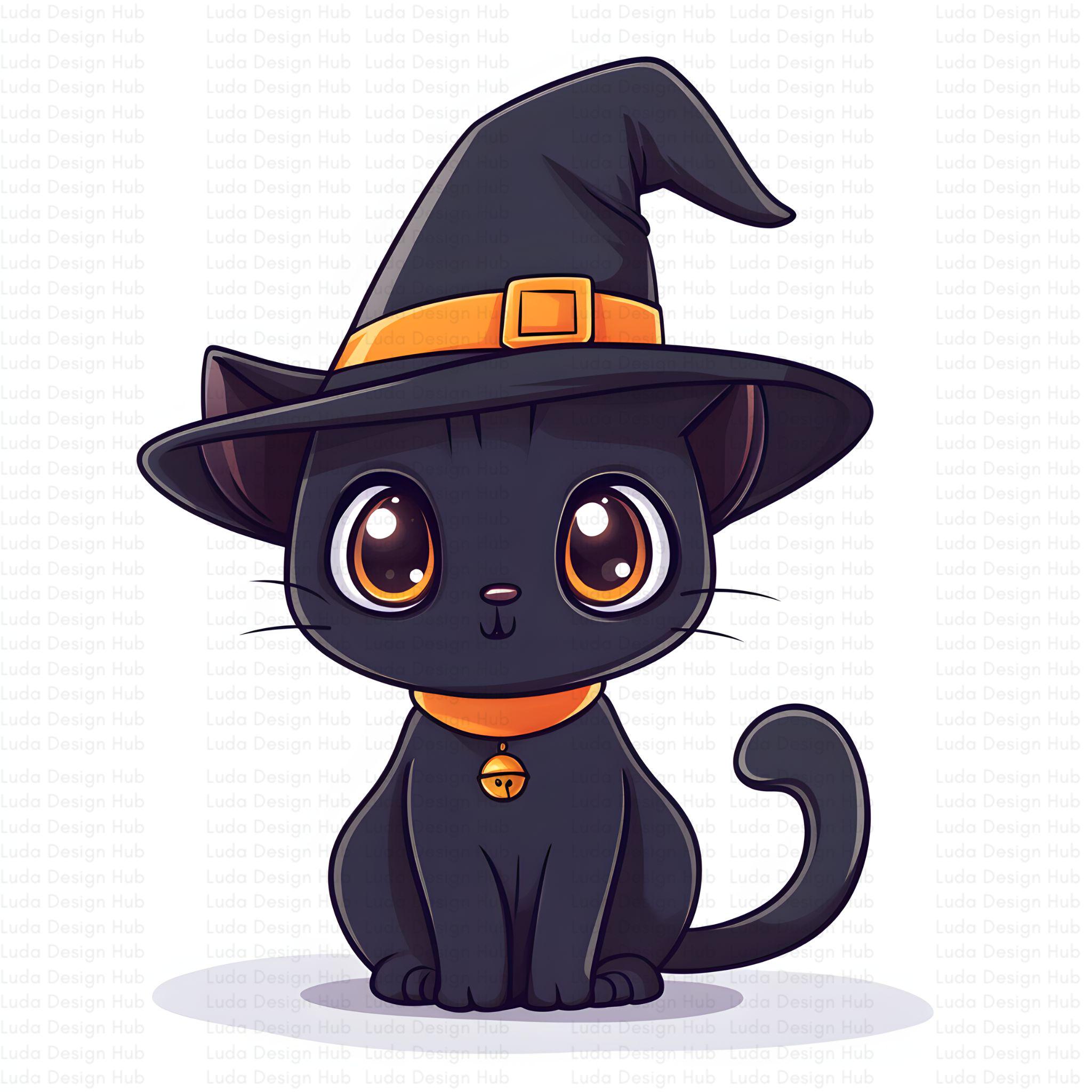 Cute Kawaii Halloween Cat Clipart for Commercial Use -adorable Cat Illustration for Crafts ...