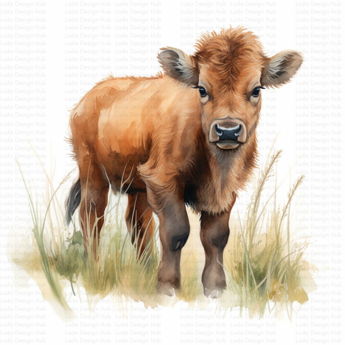 Cute Watercolor Baby American Bison Artwork, 10 Watercolor Cliparts ...