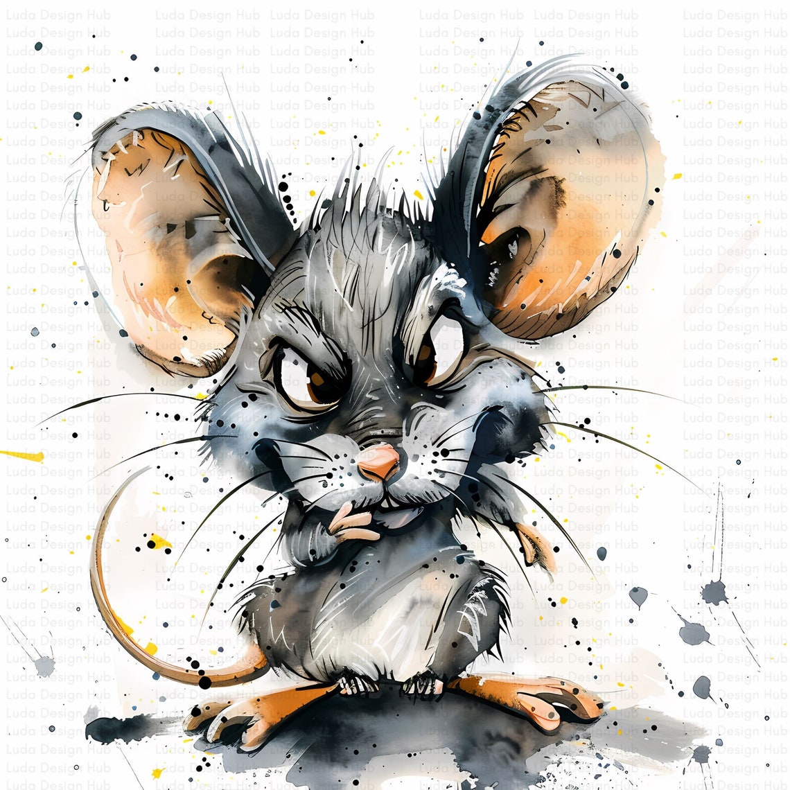 12 Grumpy Mice Clipart, Cute Fluffy Mice, Digital Clipart, Watercolor ...