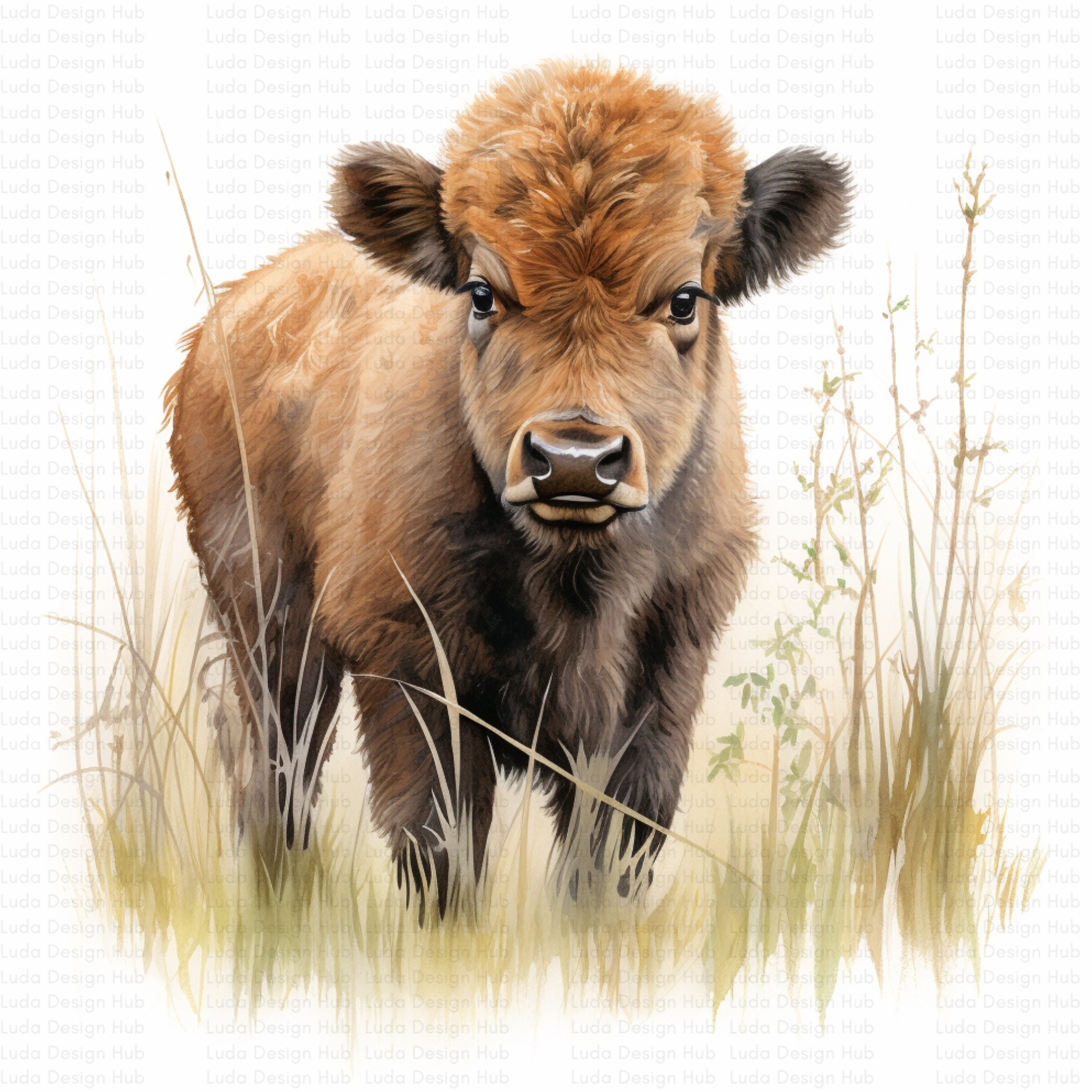Cute Watercolor Baby American Bison Artwork, 10 Watercolor Cliparts ...