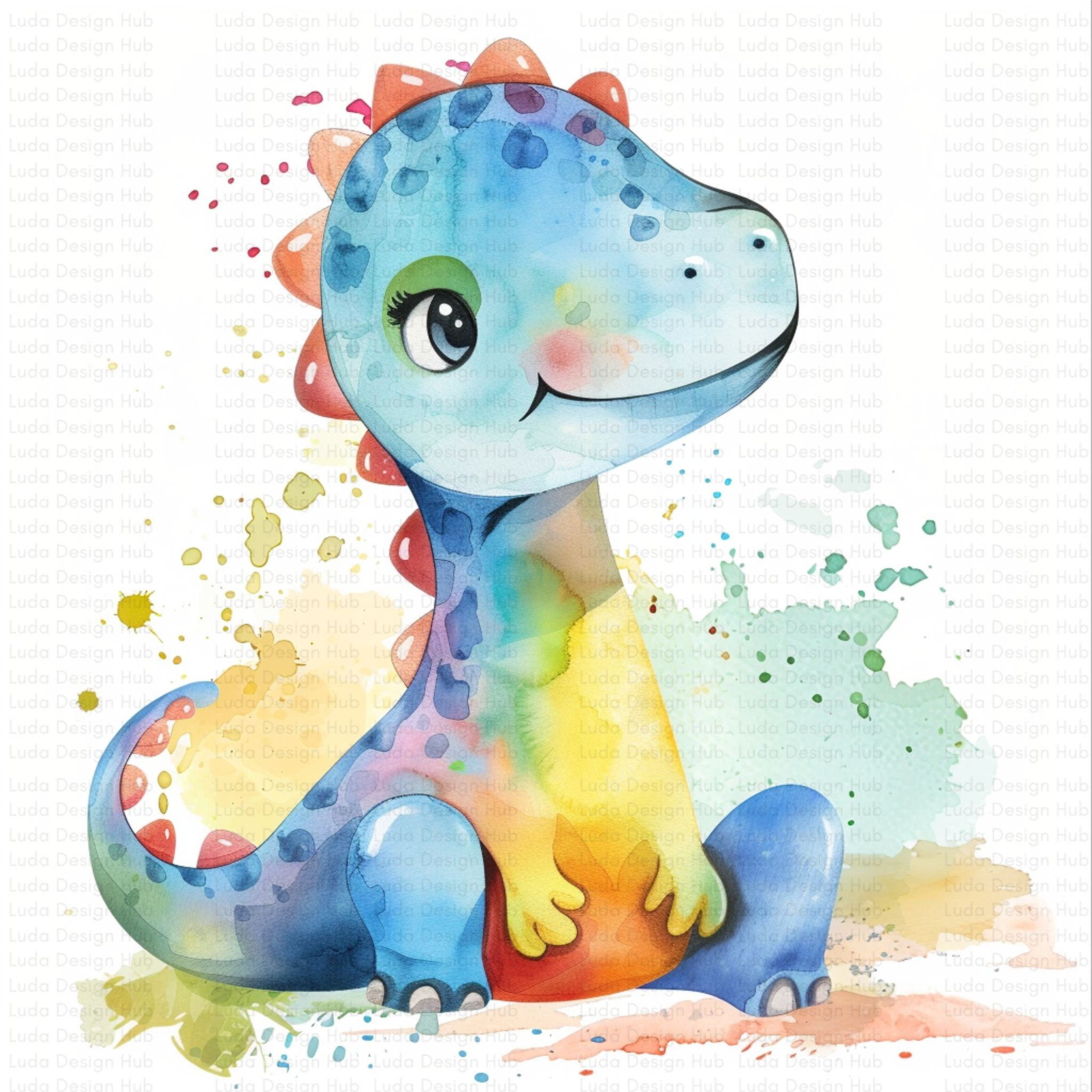 12 Nursery Dinosaur Clipart, Baby Dinosaur, Printable Watercolor ...