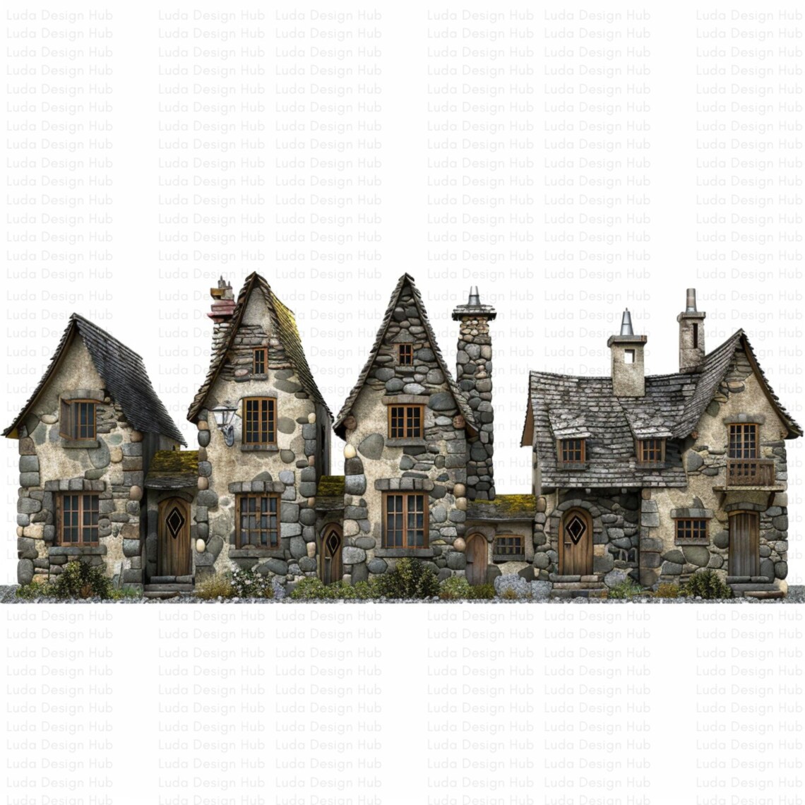 Old English Stone Houses Clipart: Historical PNG Images (digital ...