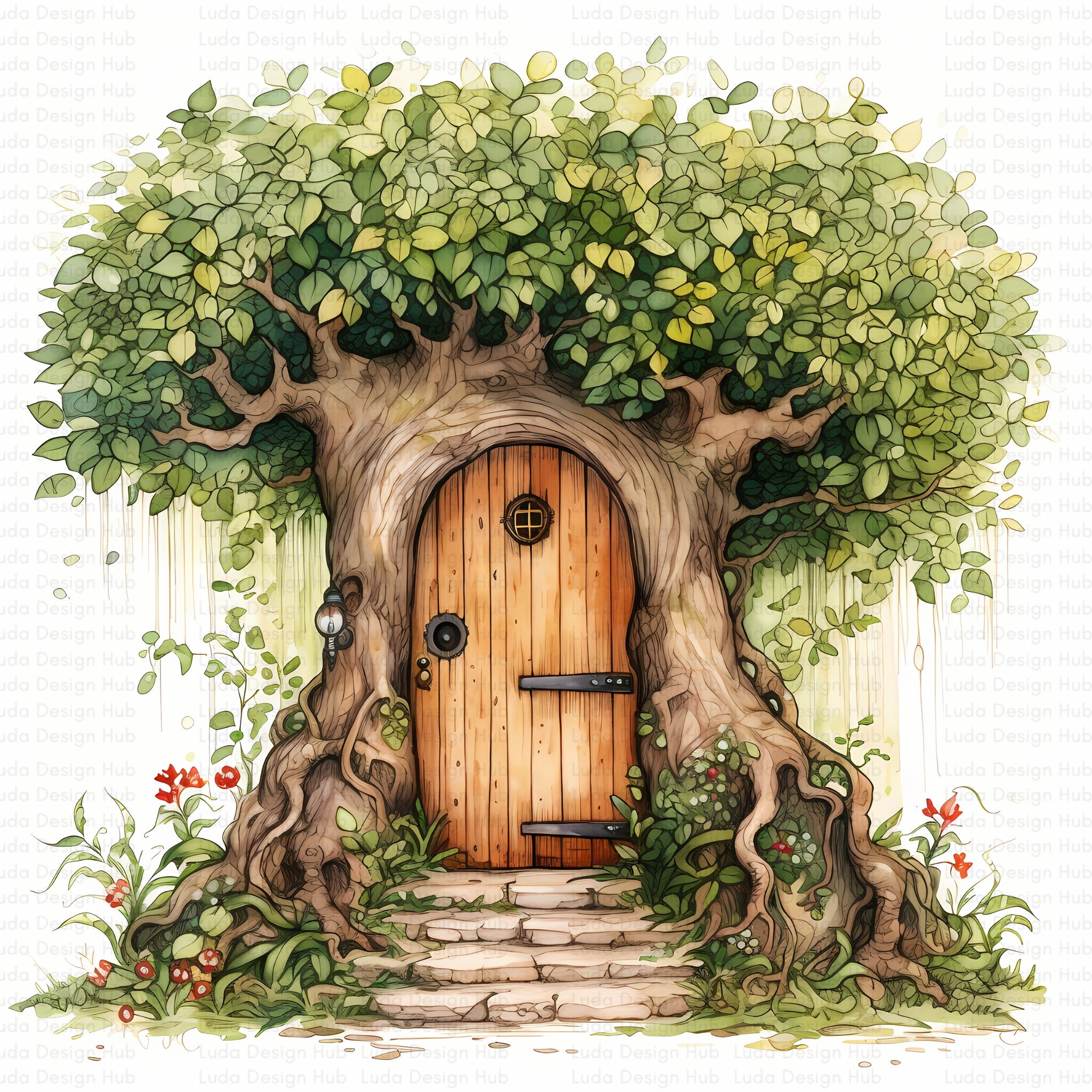 Enchanting Forest Fairy Tree Clipart, High-resolution Digital ...