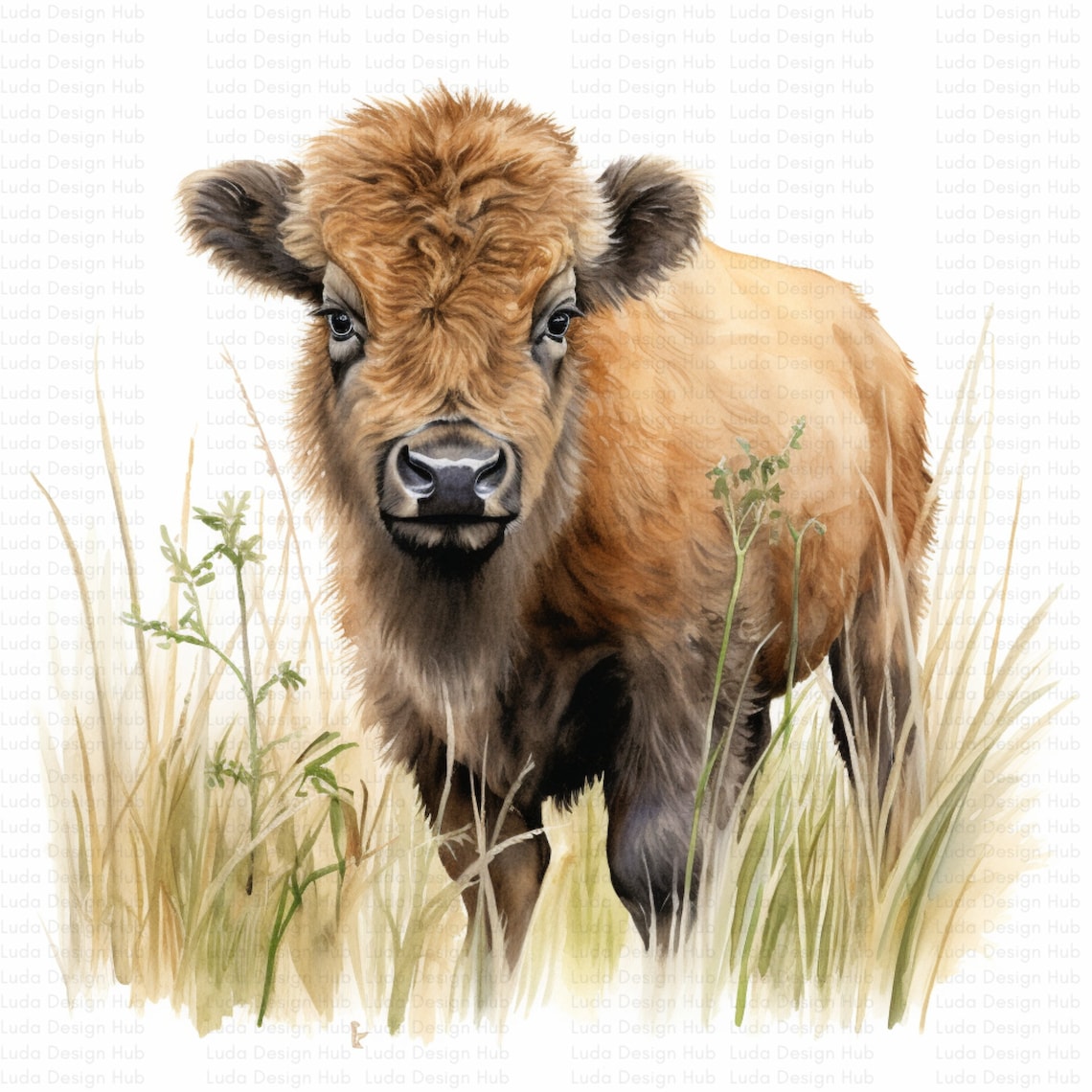 Cute Watercolor Baby American Bison Artwork, 10 Watercolor Cliparts ...