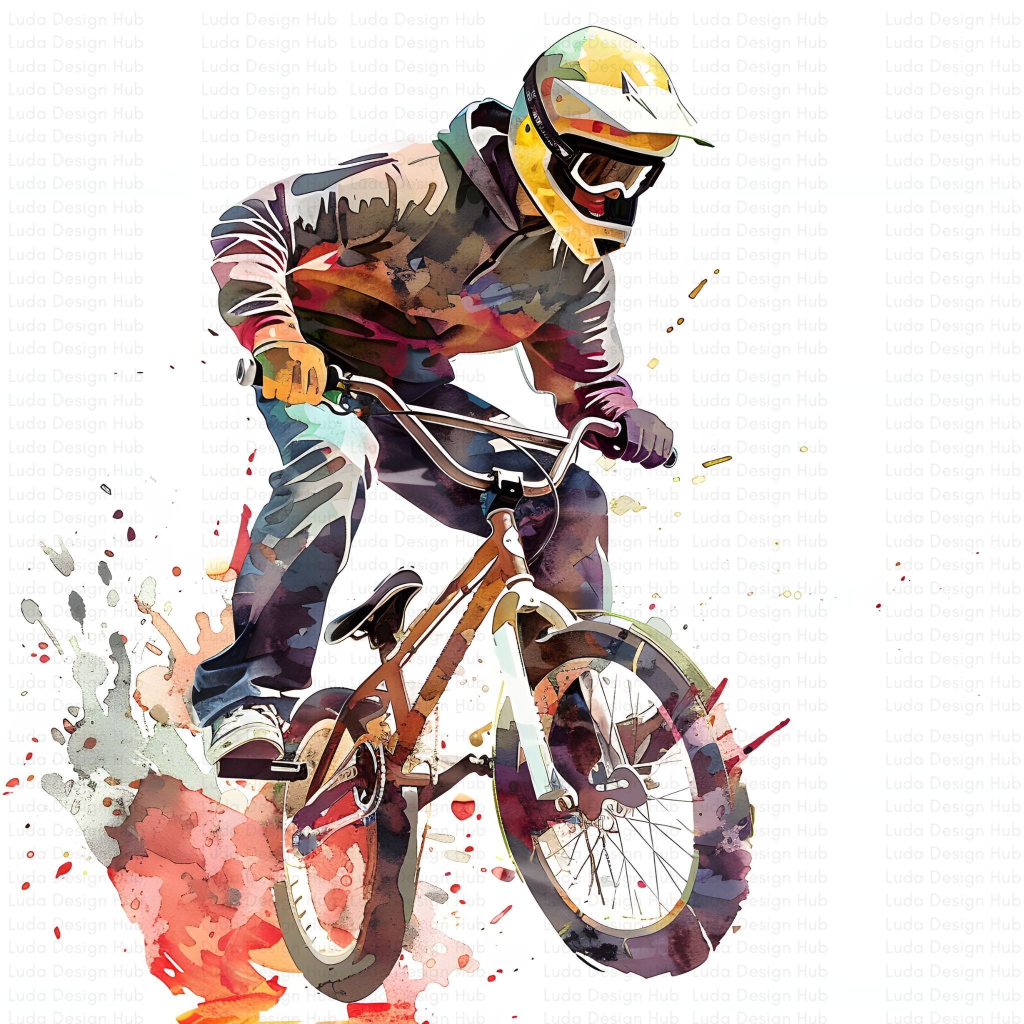 Dynamic BMX Bike Rider Watercolor Clipart – Perfect for Sports Graphics ...
