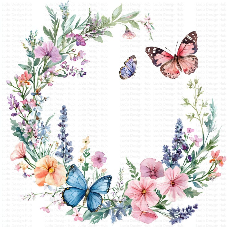 Watercolor Wildflower Wreath Clipart: Botanical Wedding Illustrations ...